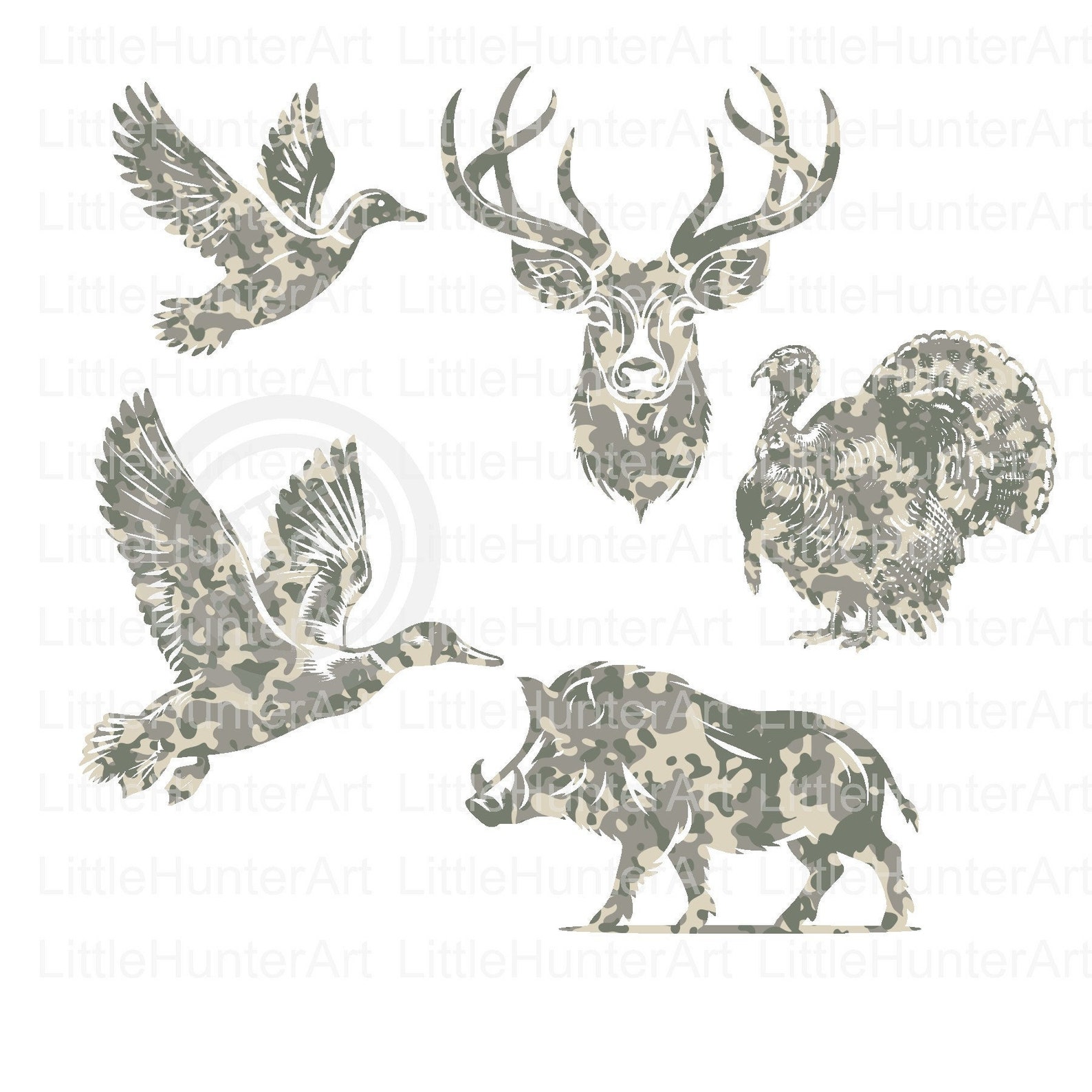 Camo Wildlife PNG Bundle: Deer, Boar, Duck, Turkey (digital Download ...