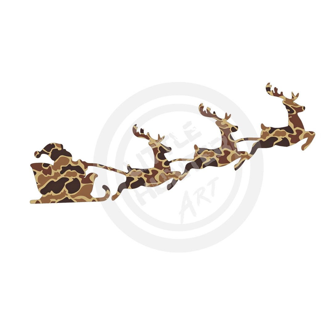 Camo Santa and Reindeer Sleigh PNG: Hunting Christmas Design (digital ...