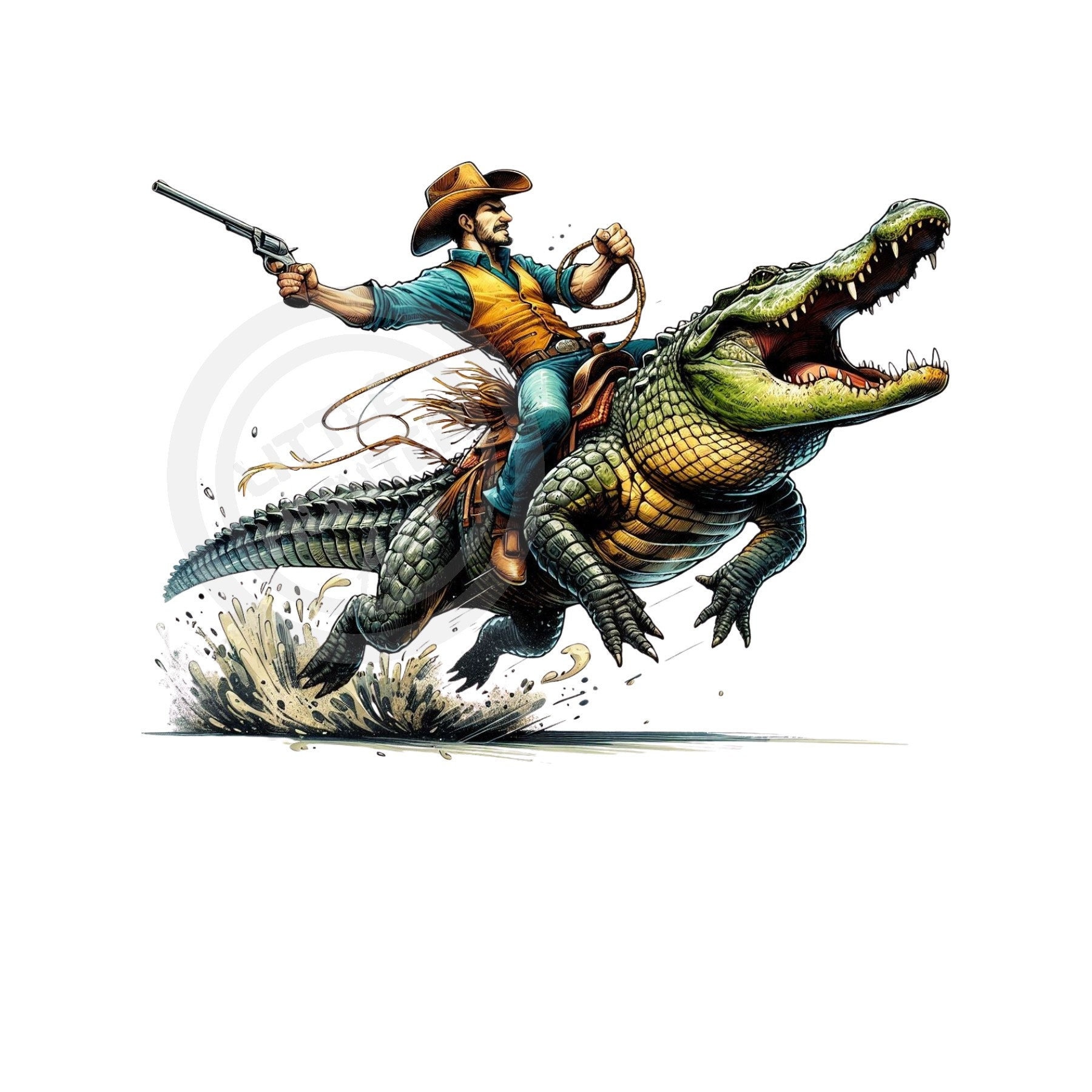 Cowboy Riding Alligator PNG: Sublimation & DTF/DTG (digital Download ...