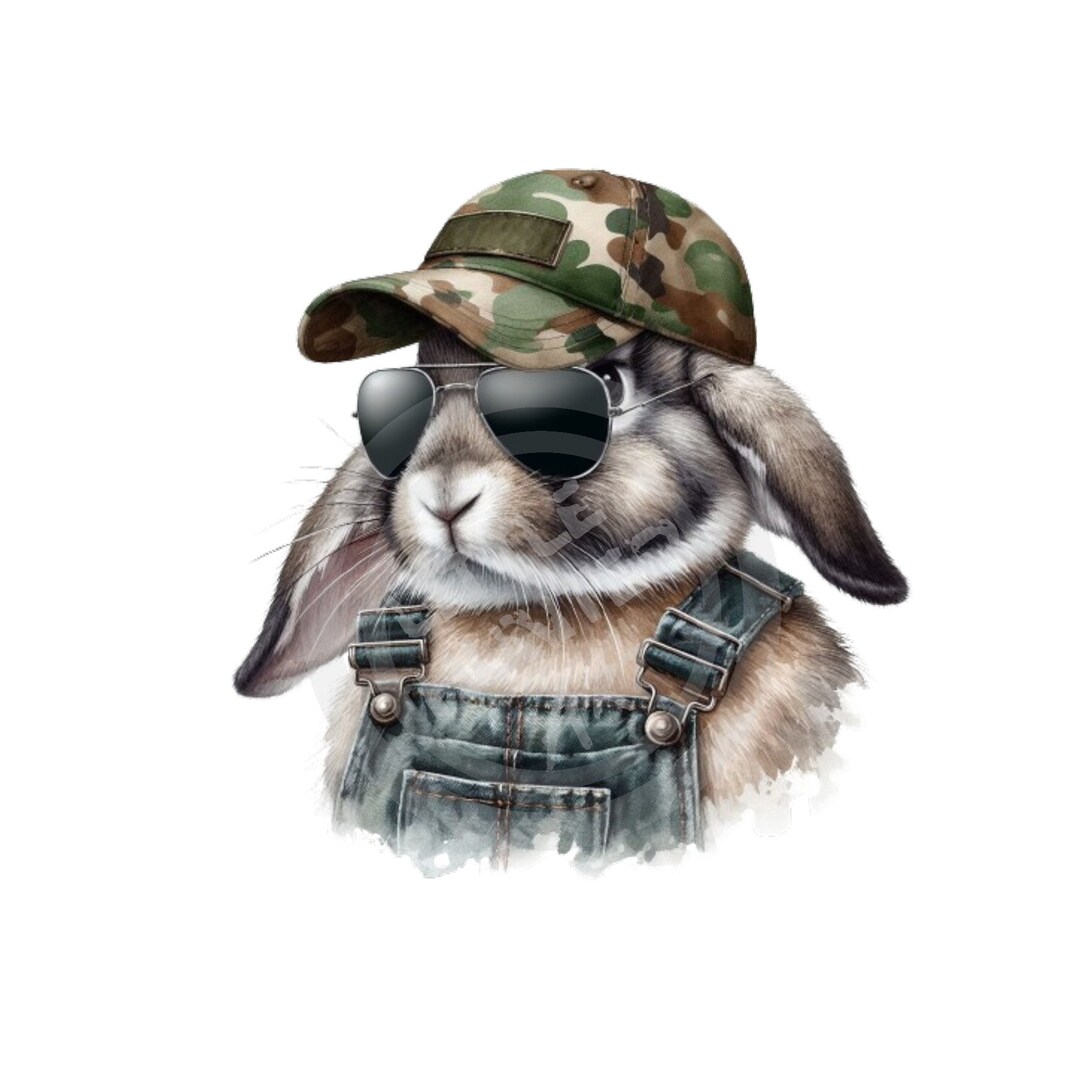 Rabbit Hunter PNG: Camo Hat, Overalls, Sublimation Design (digital ...