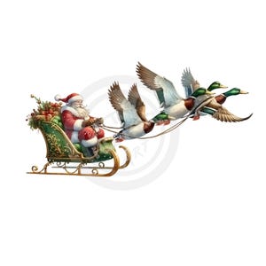 Santa's Sleigh Pulled by Ducks Png, Hunting Png, Santa Png, Kids ...