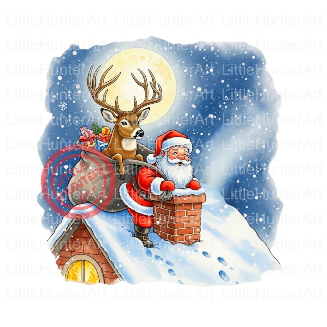 Santa Claus & Buck Deer Christmas PNG - Digital Download - Etsy
