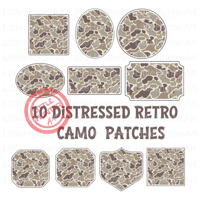 Distressed Retro Camo Patches PNG Bundle: Old School Camouflage Designs ...