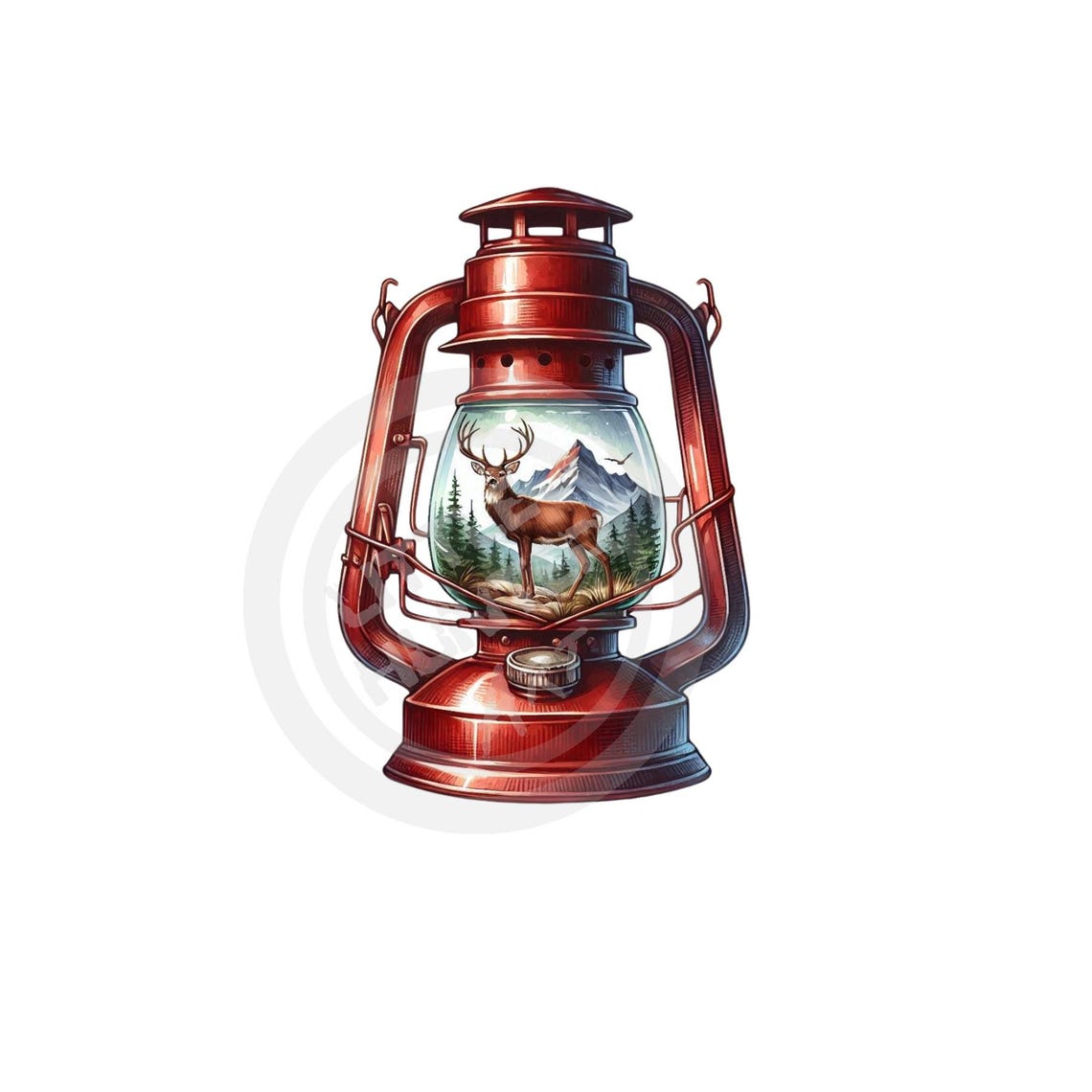 Red Camping Lantern PNG: Deer Scene, Personalized Design (digital ...