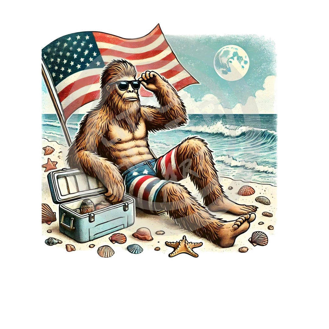 Beach Bigfoot PNG: Patriotic Sasquatch, Summer Vibes (digital Download ...