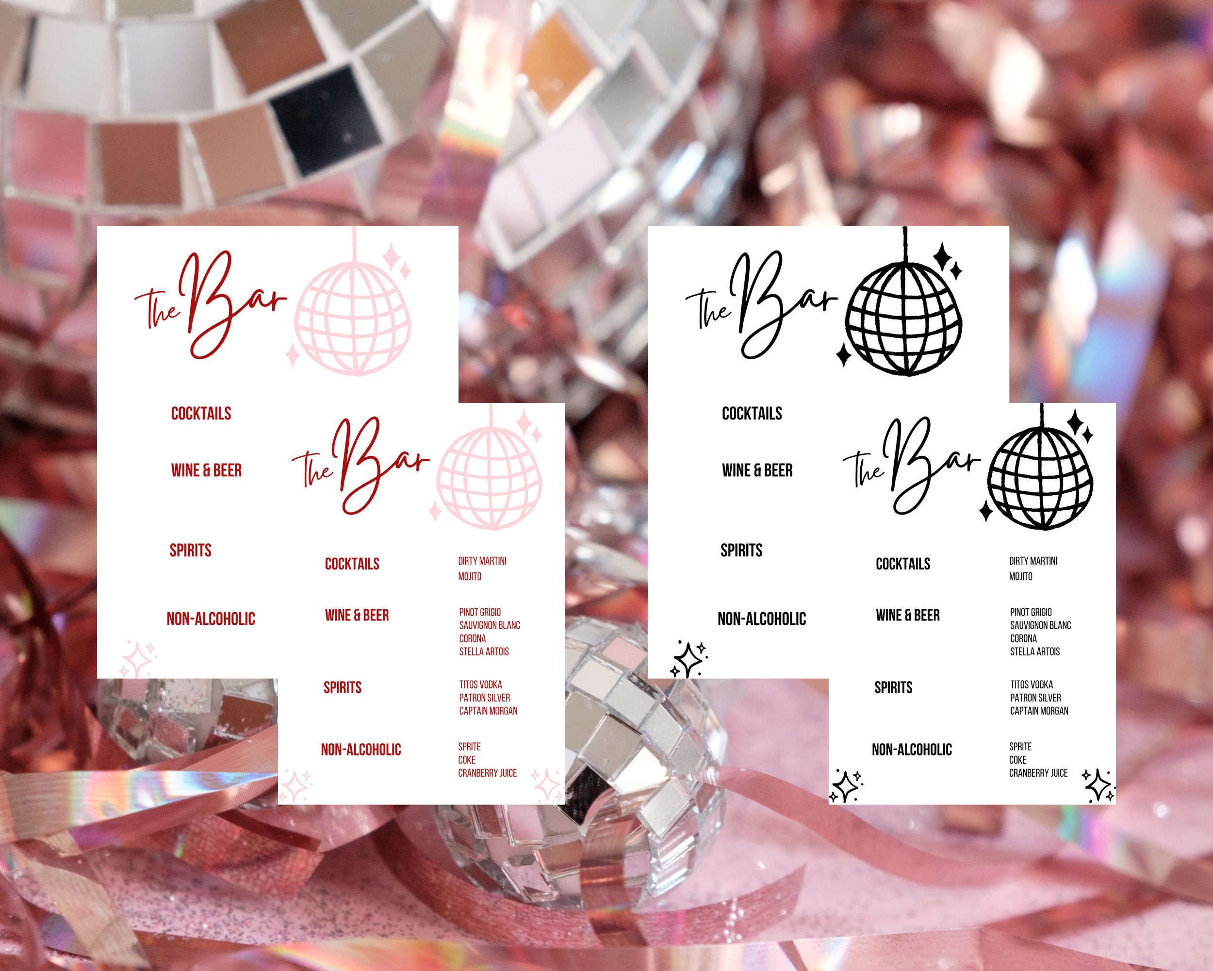 Disco Bar Menu Template, Wedding Drink Sign, Retro Bar Menu, Bridal ...