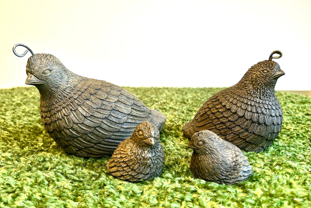 Family of Quail Birds - 4 Piece Set - 2 Adults, 2 Chicks - Cast ...