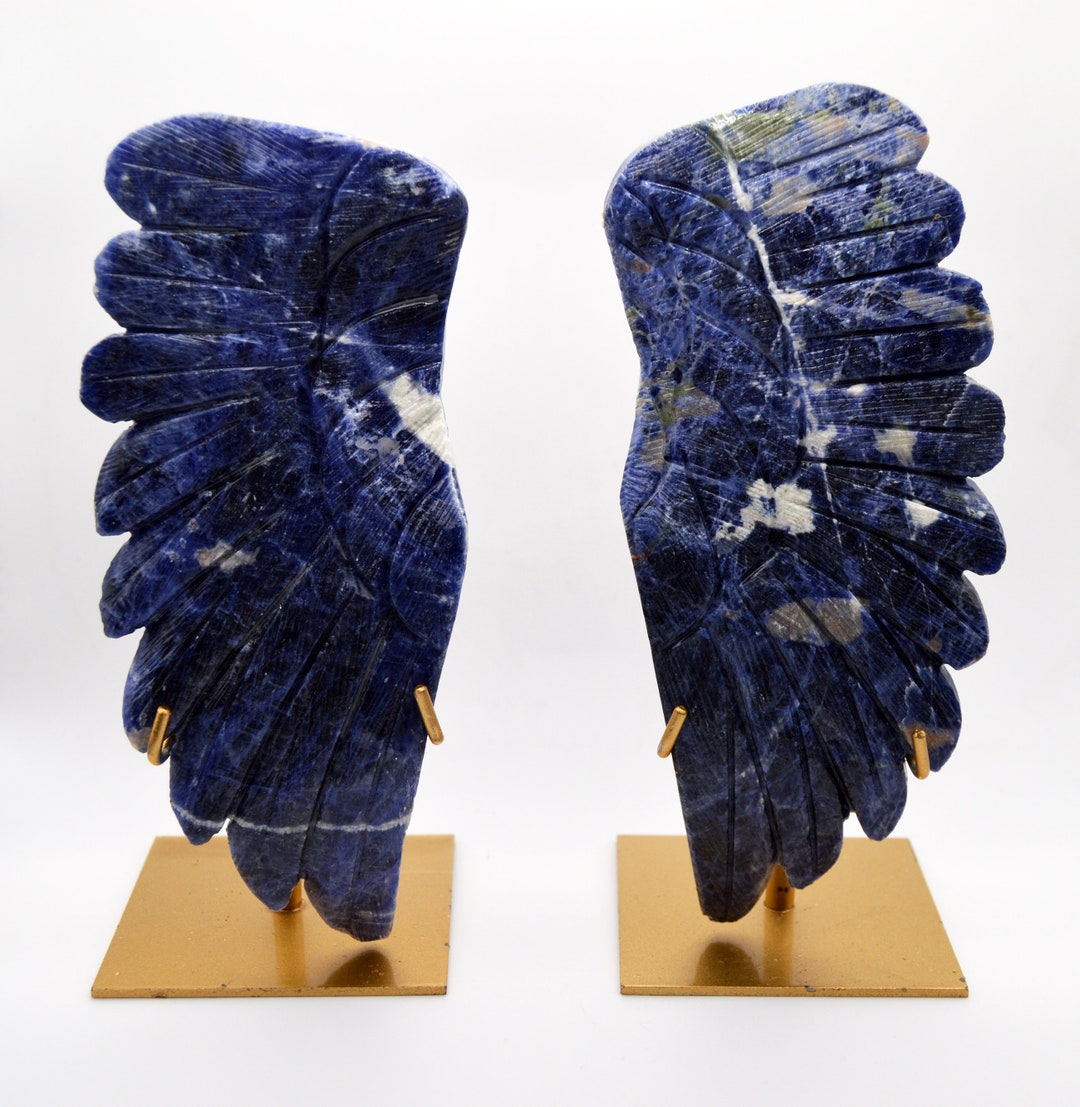 Pair of Sodalite Angel Wings on Gold Stands - UV Reactive. Made in ...