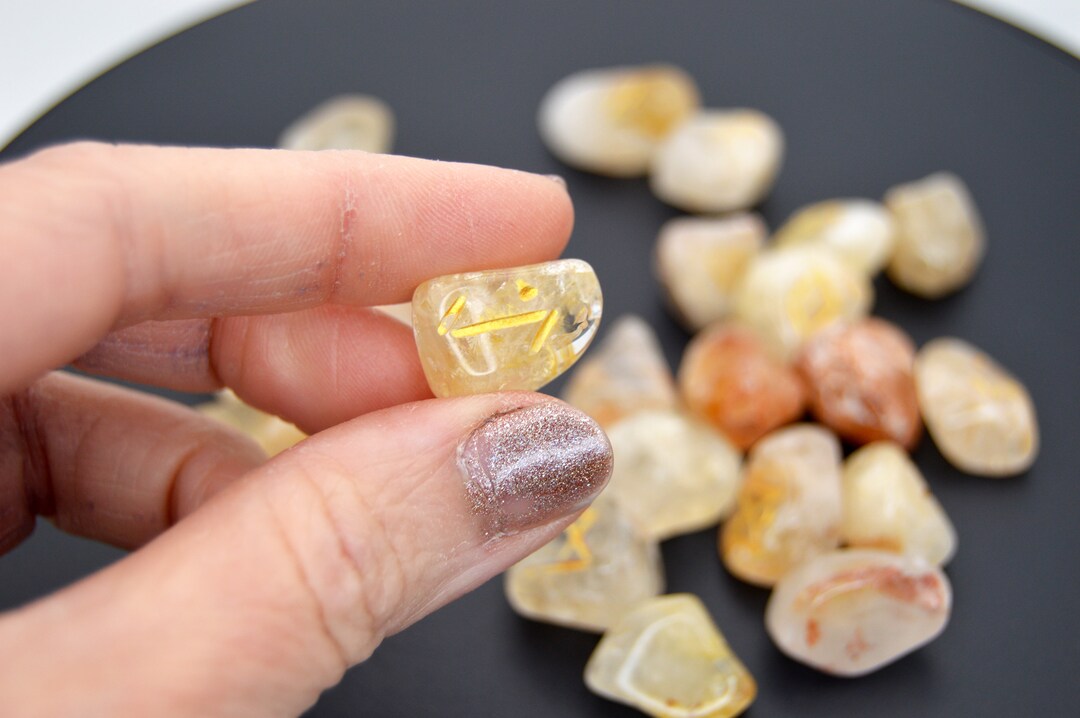 Engraved Golden Healer Rune Set - 25 Stones - 24 With Runic Alphabet ...