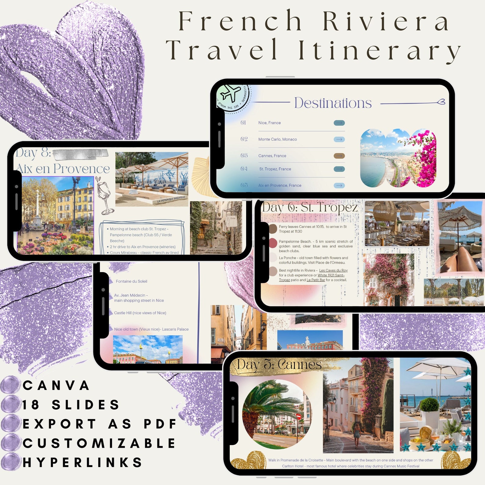 French Riviera Travel Itinerary | Travel Itinerary Template | Mobile ...