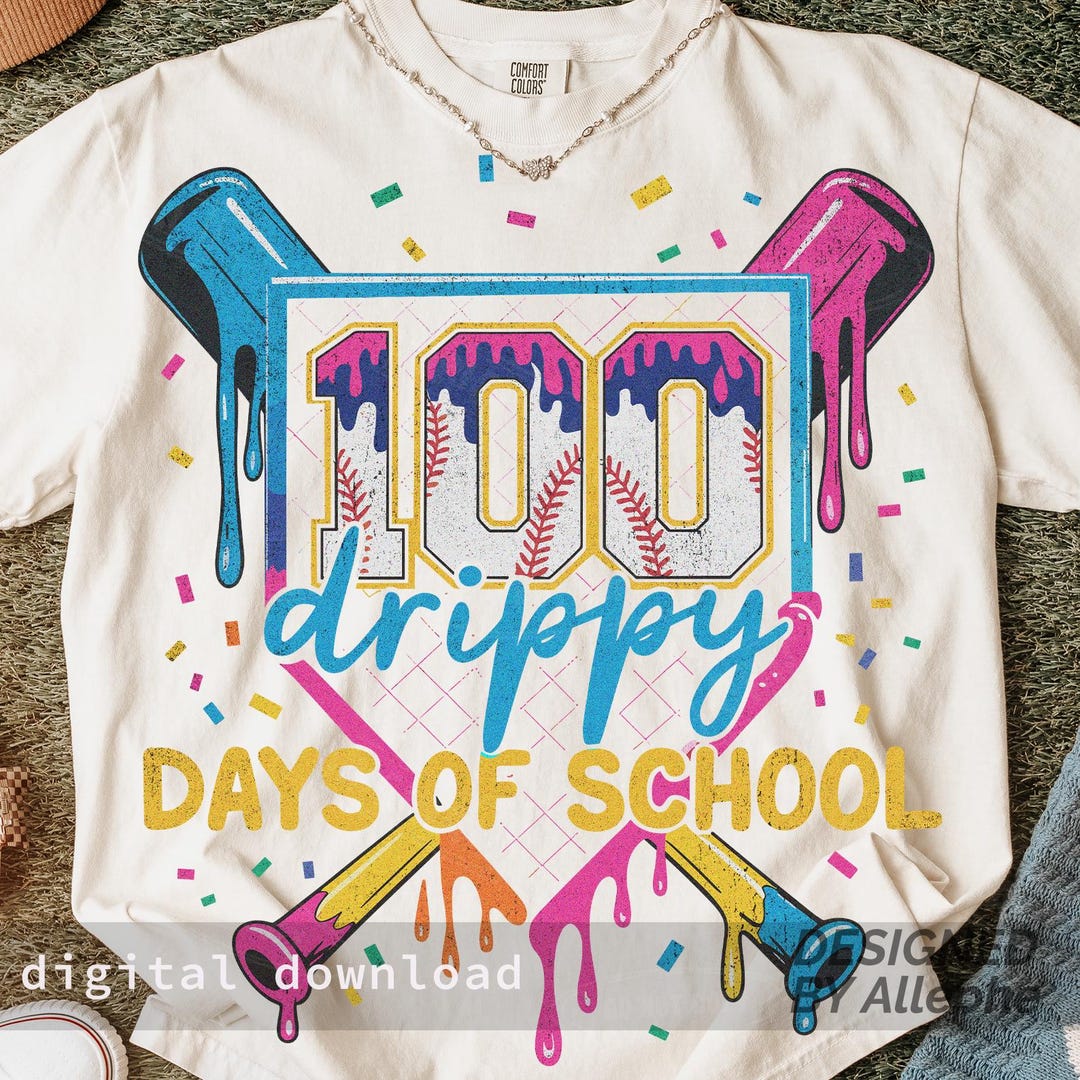 100 Drippy Days of School PNG, Baseball Ice Cream Drip Design, 100 Days ...
