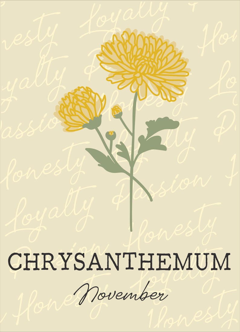Chrysanthemum | November Birth Flower | Art Print (yellow) - Etsy