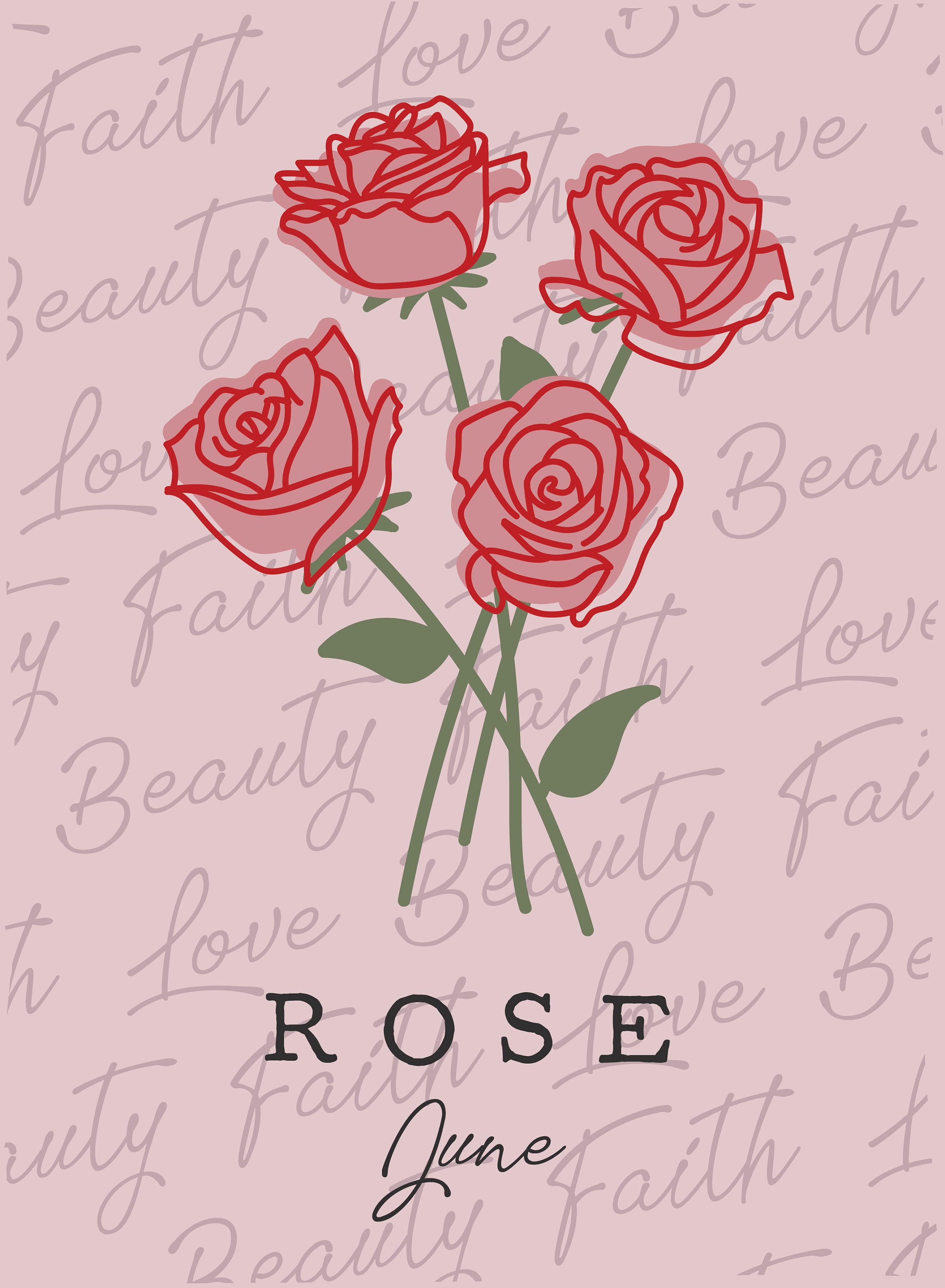 Rose June Birth Flower Art Print - Etsy