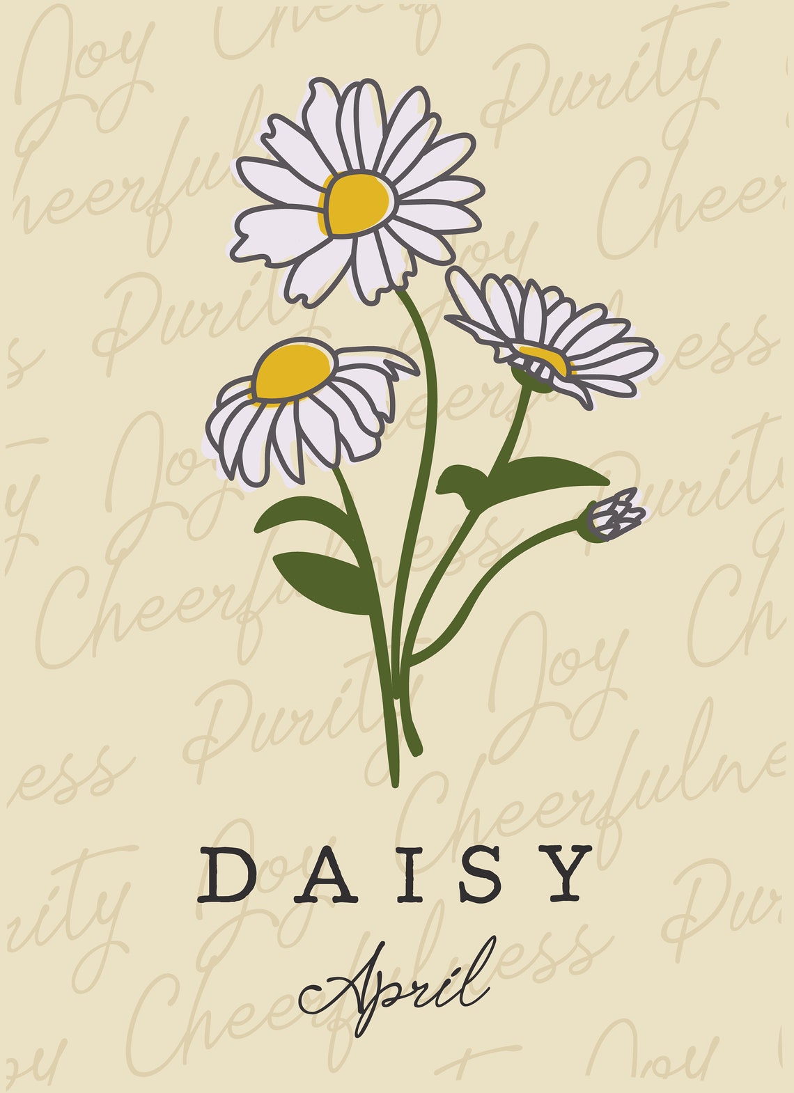 Daisy April Birth Flower Art Print - Etsy