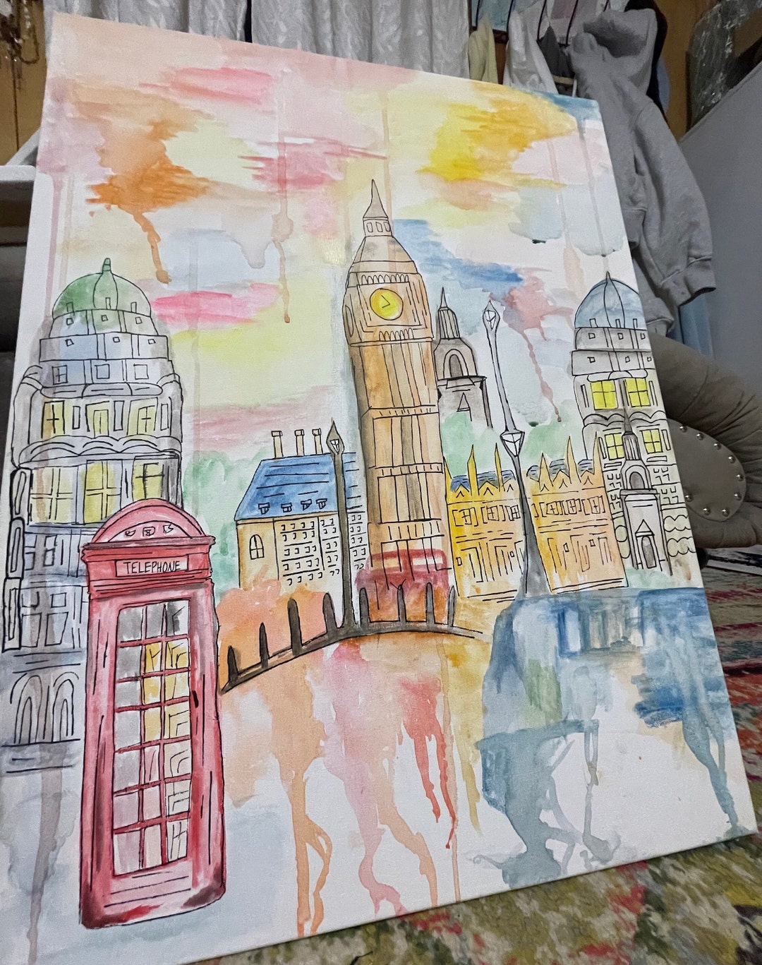 Watercolor City Painting - Etsy