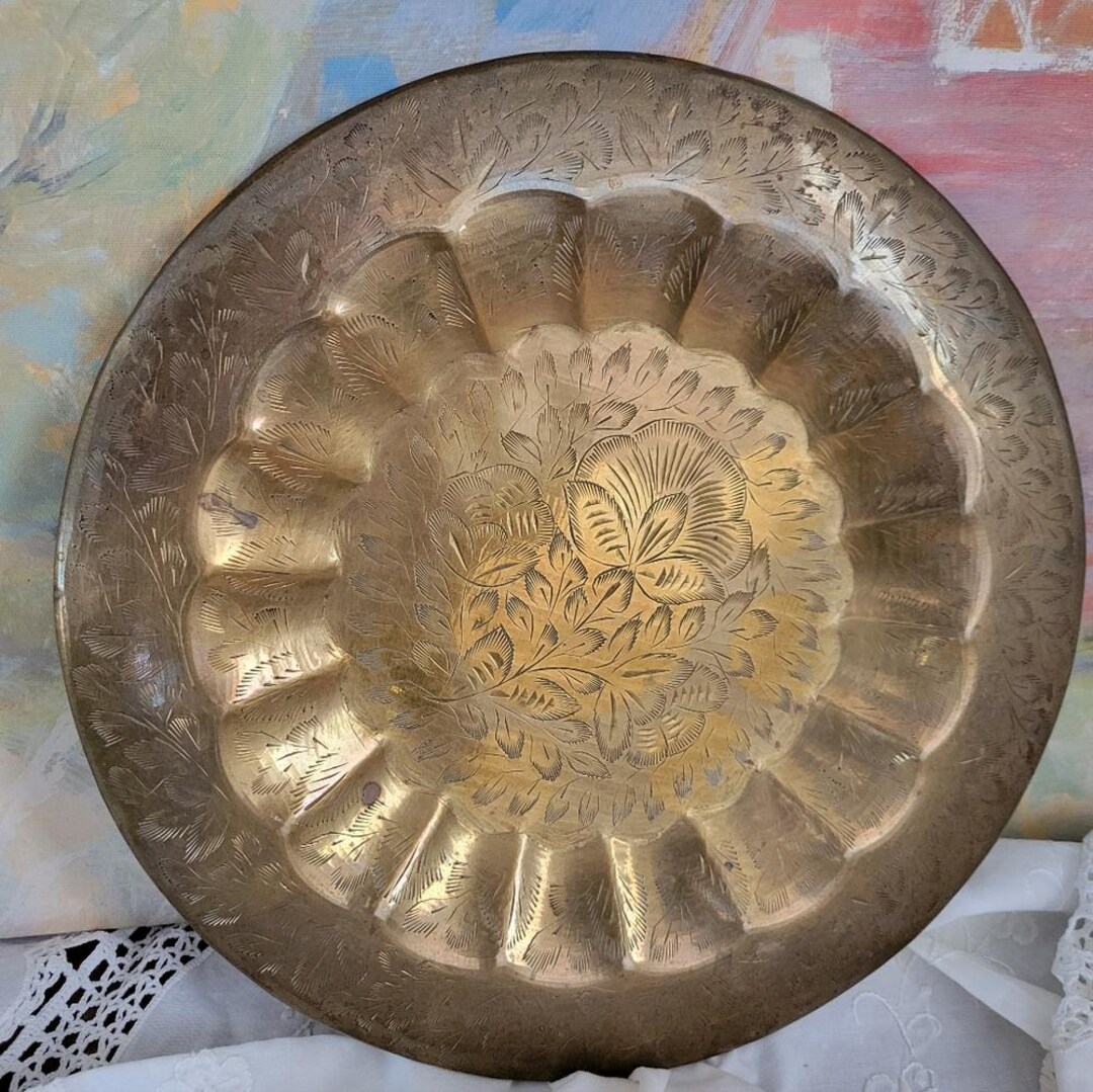 Vintage Brass Plaque, Hand Carved, Floral Design, Wall Decor - Etsy