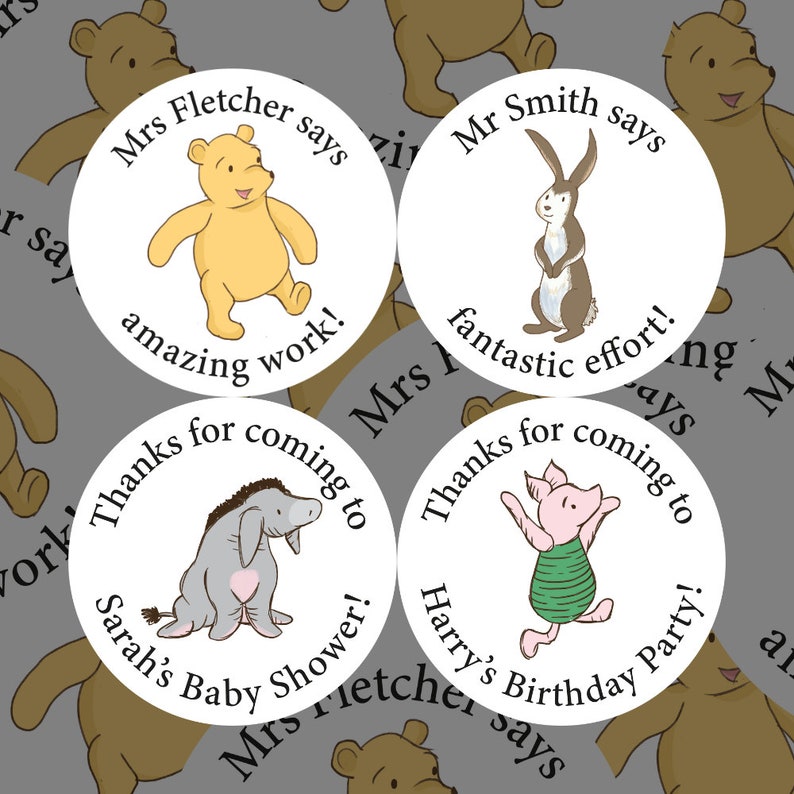 Personalised Winnie the Pooh Stickers School Teacher Reward Stickers ...