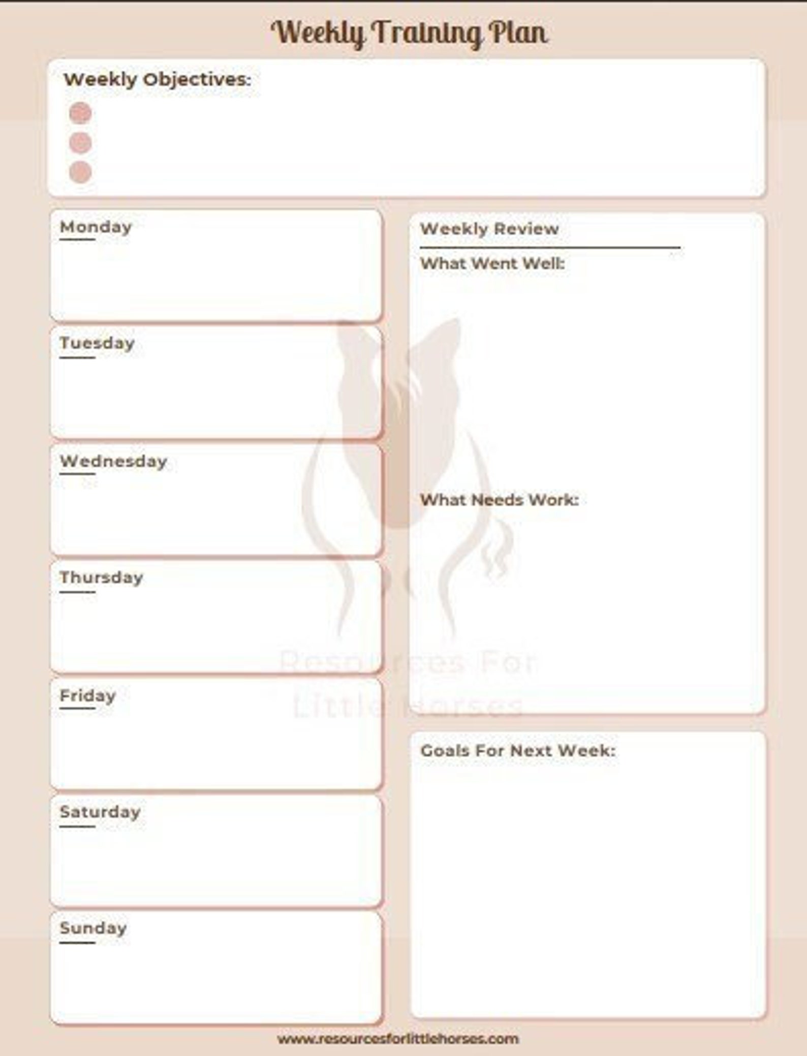 Equine Weekly Training Planner Printable, Horse Training Plan (digital ...