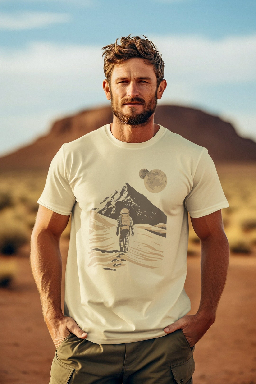 Astronaut in Mars Shirt, Two Moons Astronaut Tshirt, Astronaut Walking ...