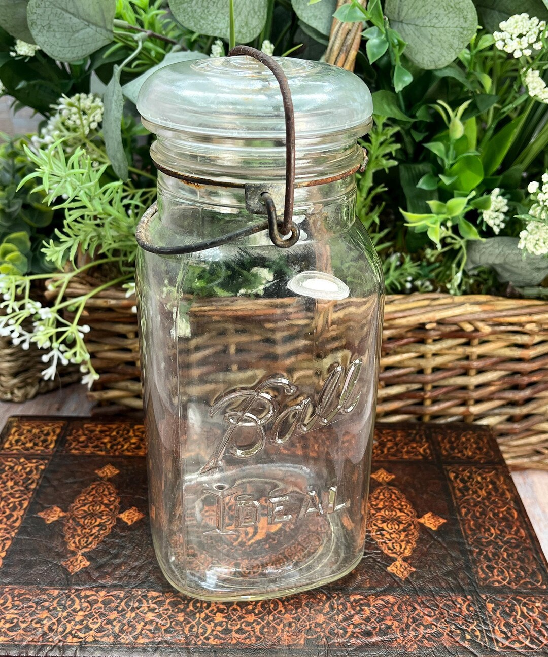Vintage Ball Ideal Clear Square Quart Sized Jar With Wire Bail and ...
