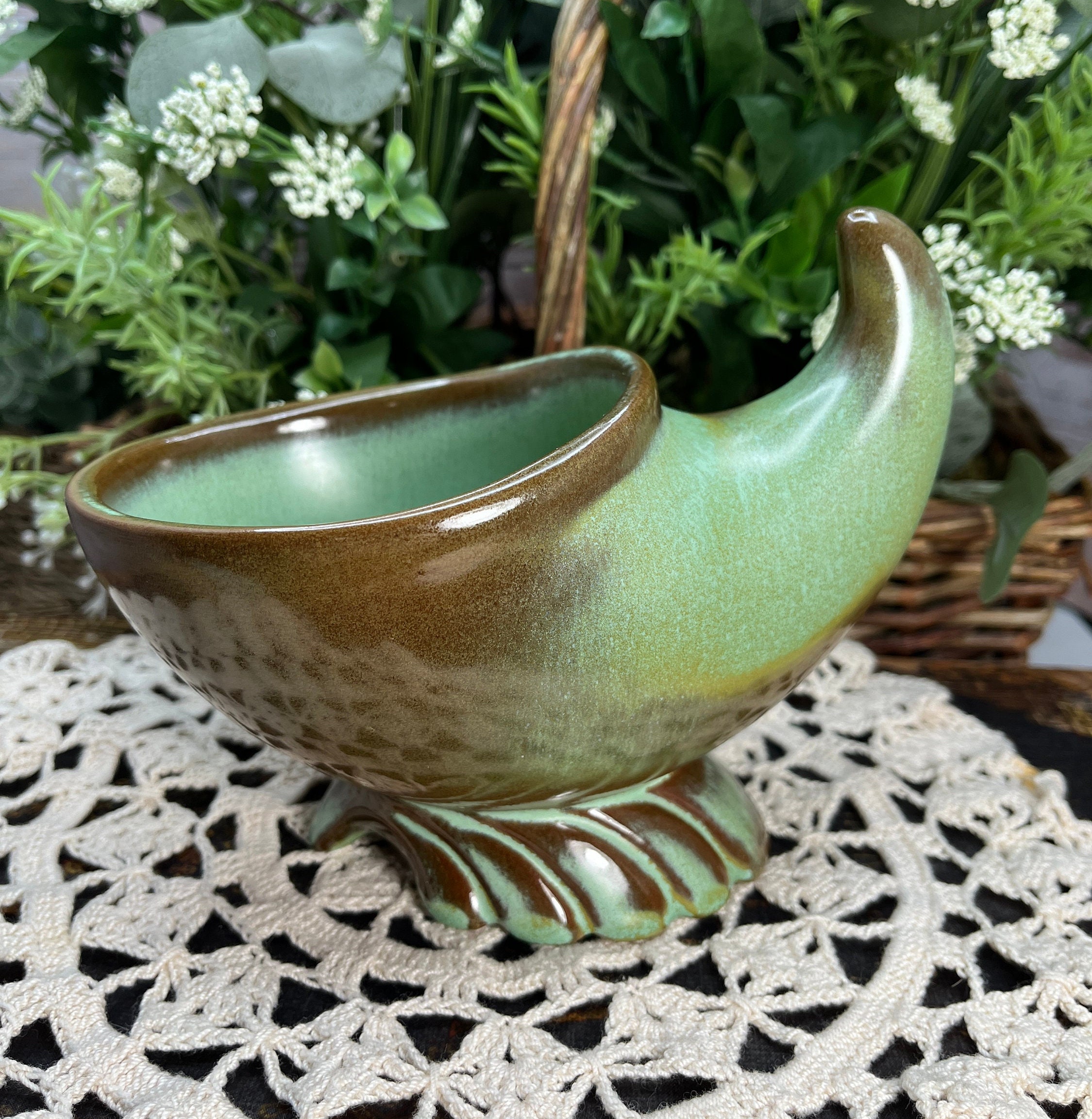 Vintage Frankoma Pottery Cornucopia Horn Vase Frankoma Pottery Bowl - Etsy