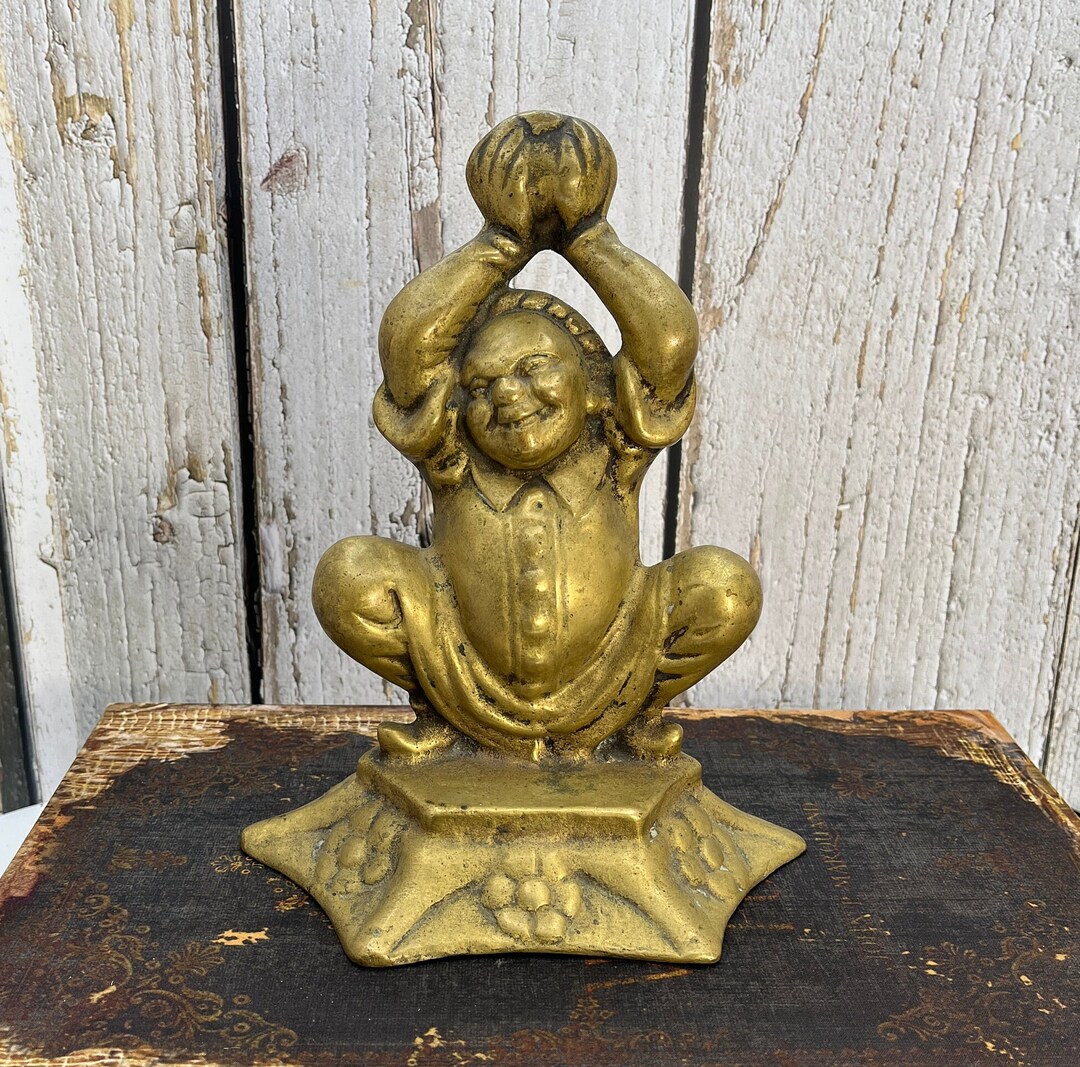 Chinese Jester Door Stop Solid Brass Man With Ball Clown Art Statue ...