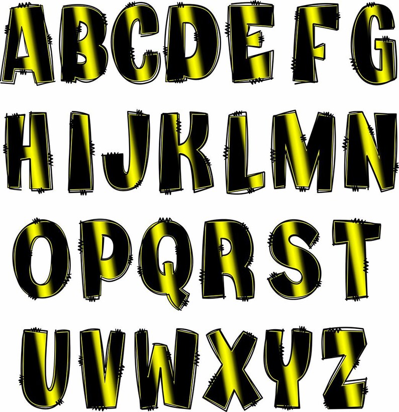 PNG 2 Tone Doodle Letters Omega Series Black and Yellow, Hand Drawn ...