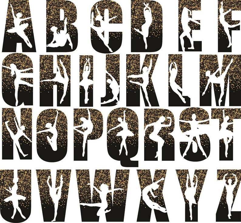 PNG Dance Alphabet Ombre Series Gold Glitter, Silhouettes, Sublimation ...