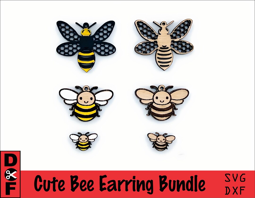 Cute Bee Earring SVG Bundle, Glowforge Tested, Silhouette Cut Files ...