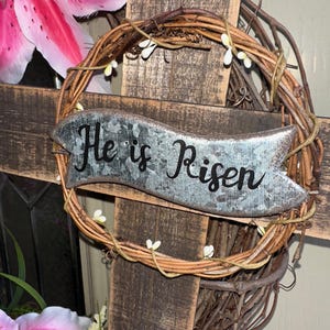 Easter Wreath With Cross - He is Risen Easter Wreath- Rustic Grapevine ...