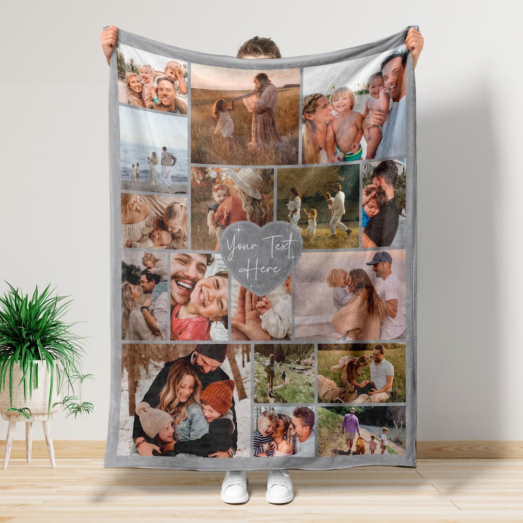Custom Photo Blanket Collage, Picture Blanket With Text, Memorial ...