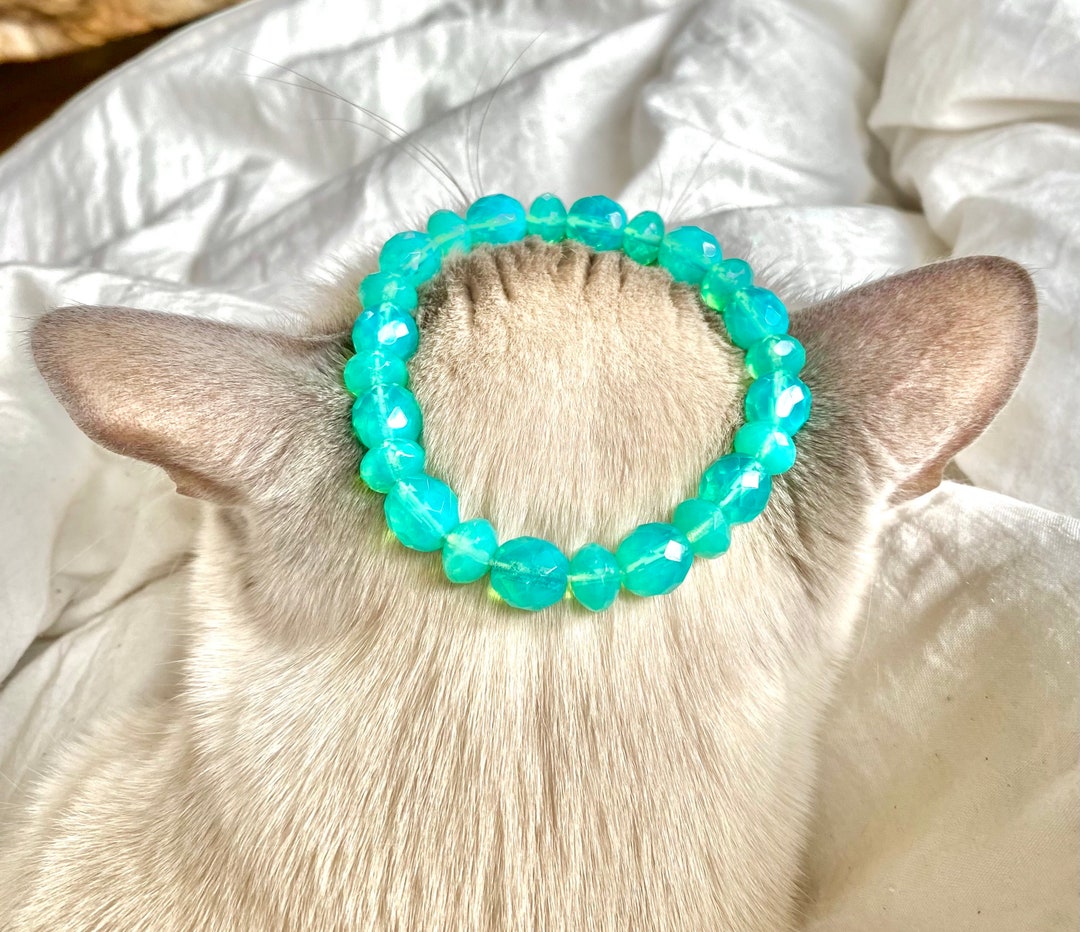 Uranium Glass Stretch Bracelet - 10mm Faceted Blue Green Opal UV Glow ...