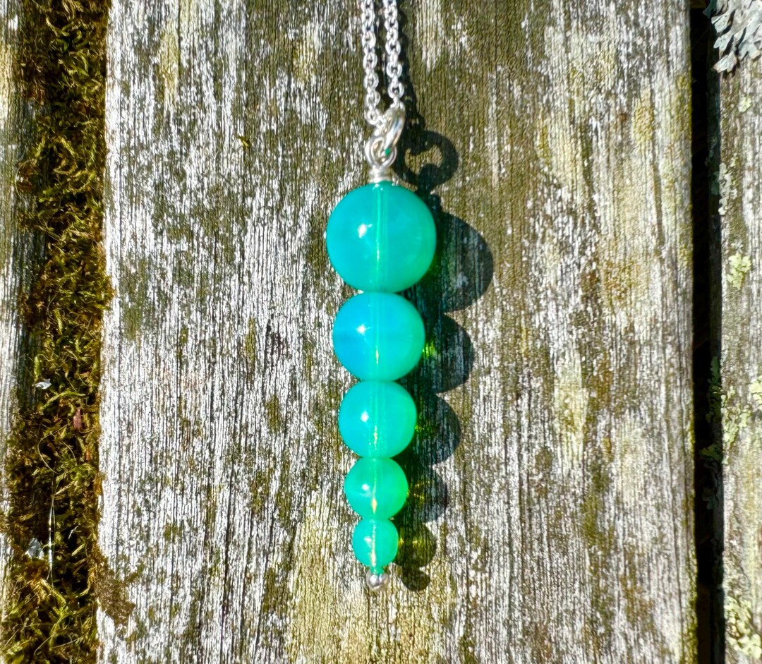 Uranium Glass Glow Worm Pendulum Magical Blue Green Multi Size Art ...