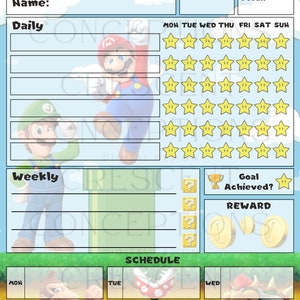Super Mario Bros Chore Chart, Kids Reward System (digital Download) - Etsy
