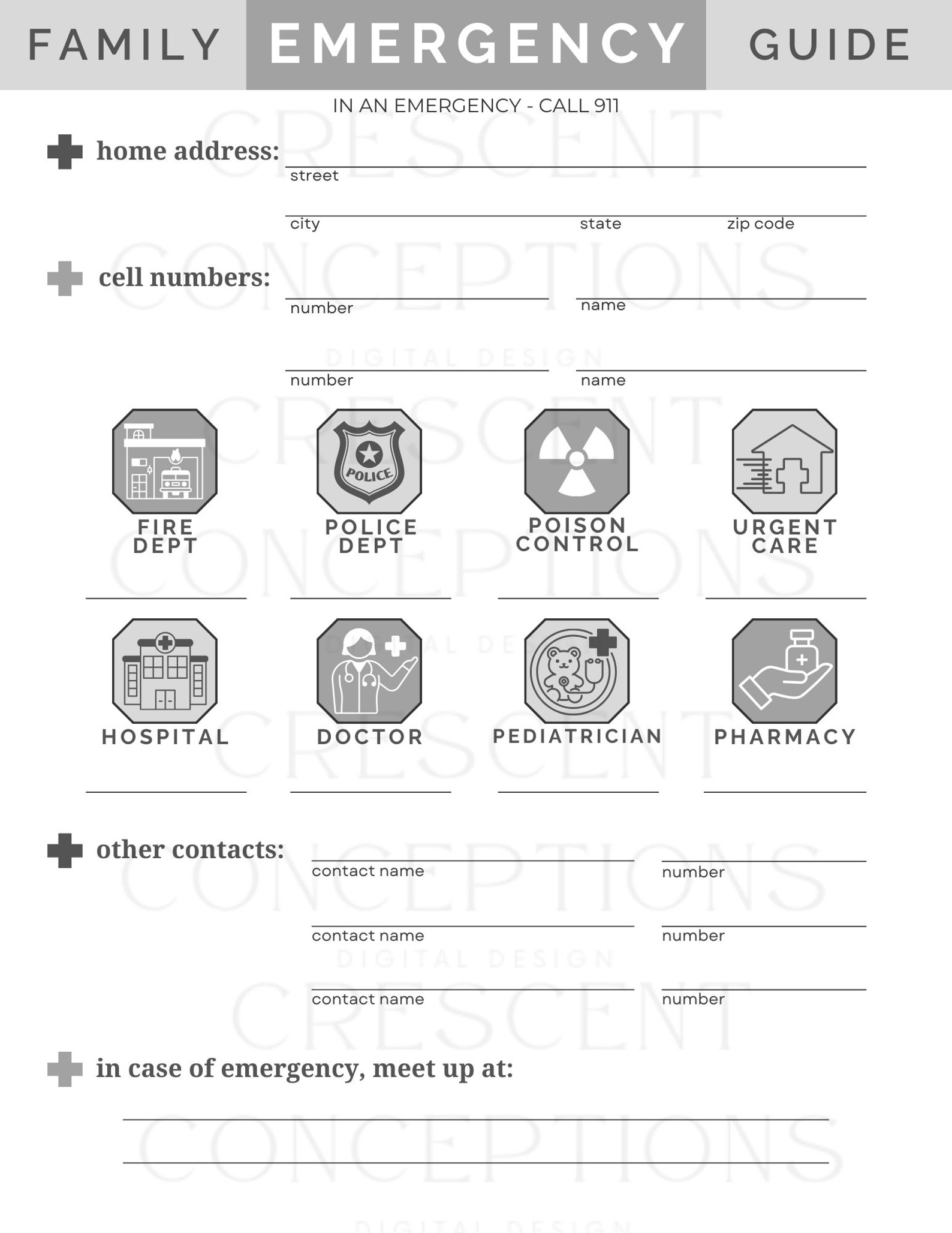 Editable Family Emergency Guide – Printable Contact List (digital ...