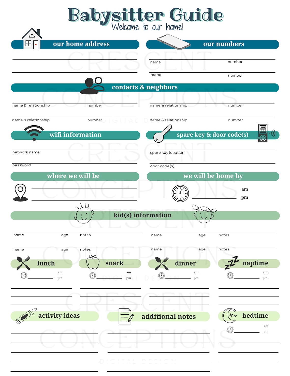 EDITABLE Babysitter Information Sheet,babysitter Guide,babysitter Notes ...