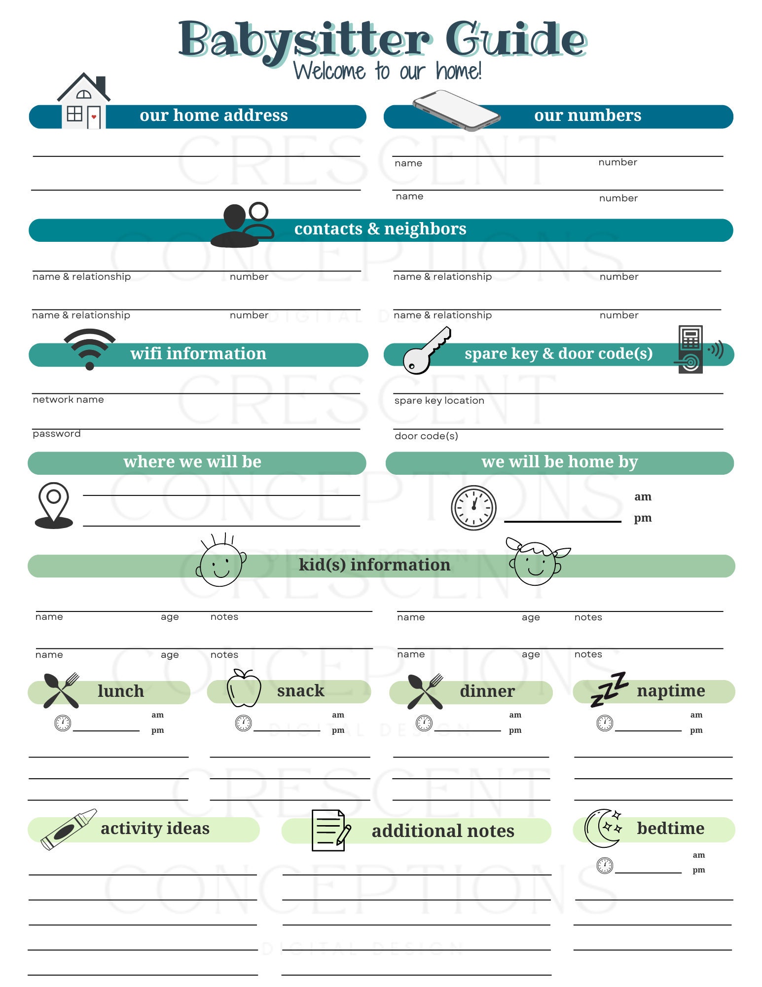 EDITABLE Babysitter Information Sheet,babysitter Guide,babysitter Notes ...