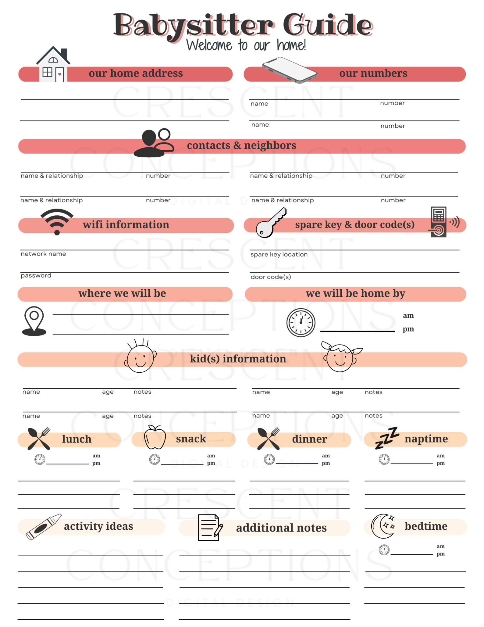 EDITABLE Babysitter Information Sheet,babysitter Guide,babysitter Notes ...