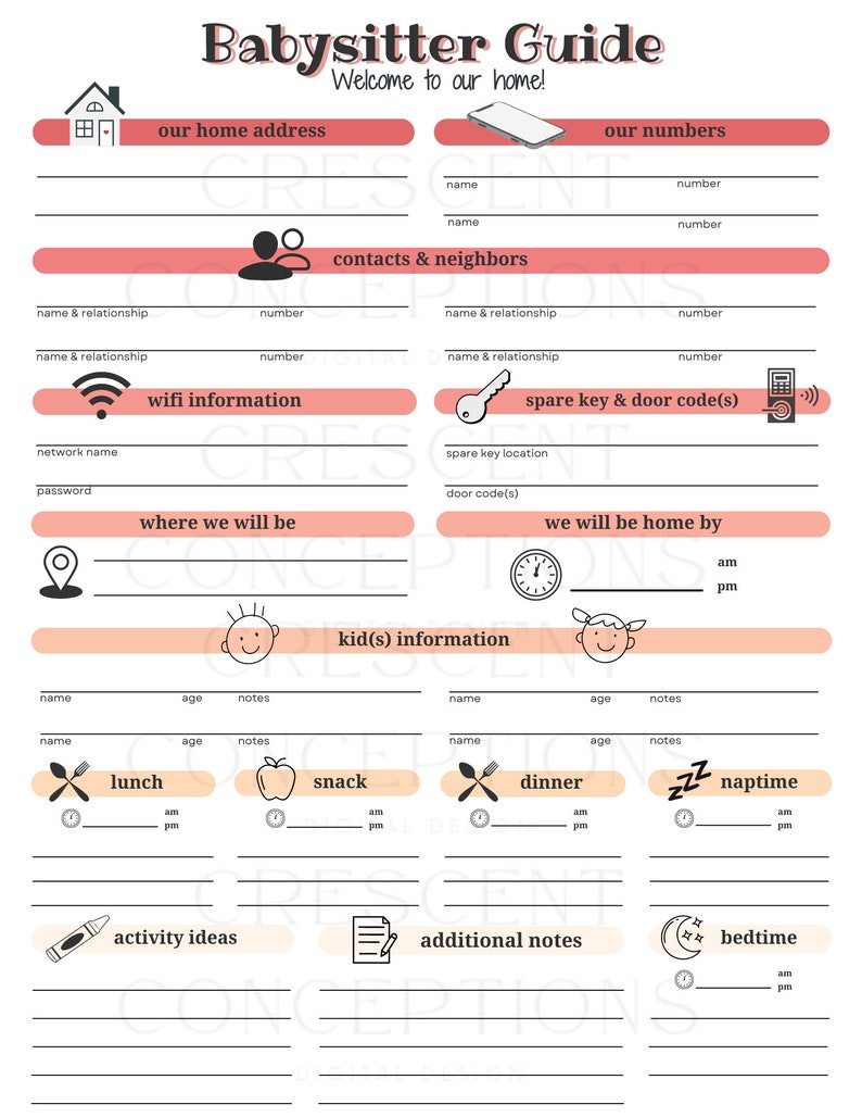 EDITABLE Babysitter Information Sheet,babysitter Guide,babysitter Notes ...