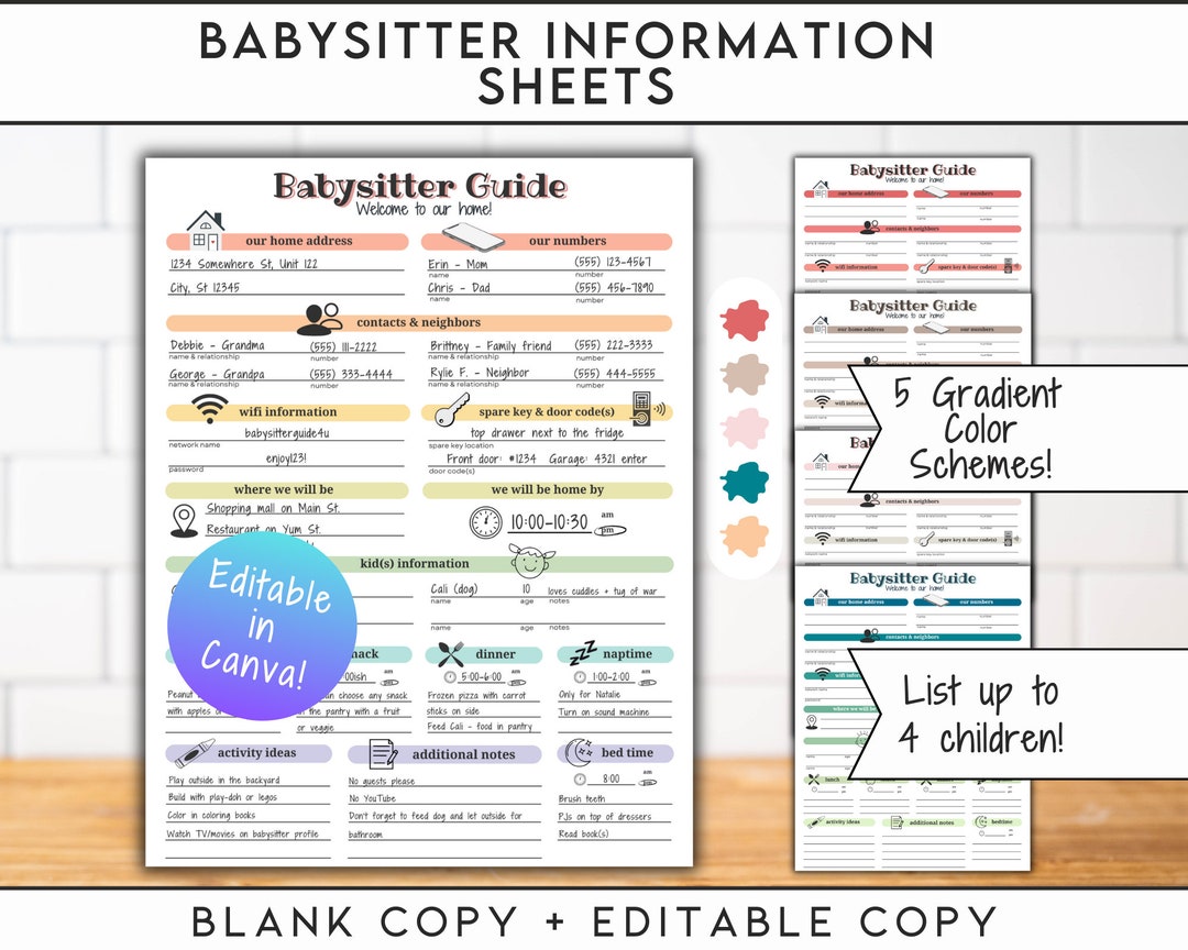 EDITABLE Babysitter Information Sheet,babysitter Guide,babysitter Notes ...