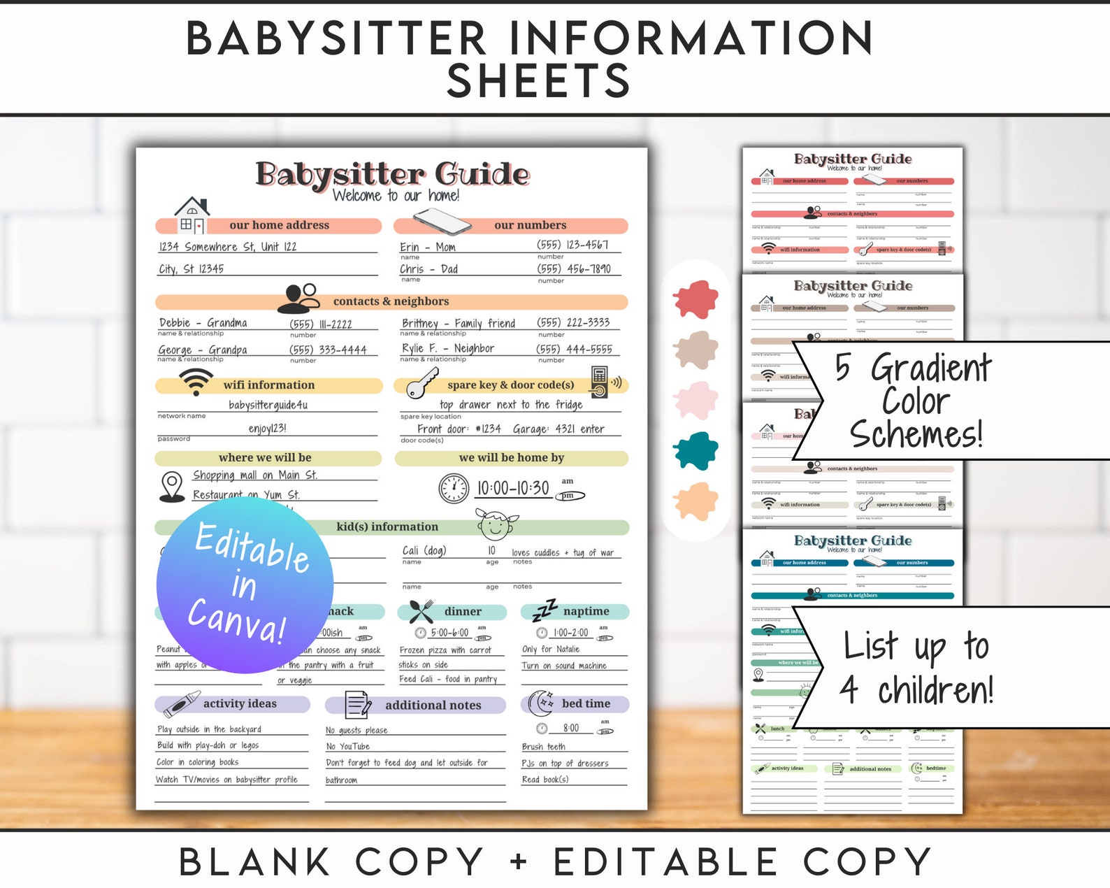 EDITABLE Babysitter Information Sheet,babysitter Guide,babysitter Notes ...