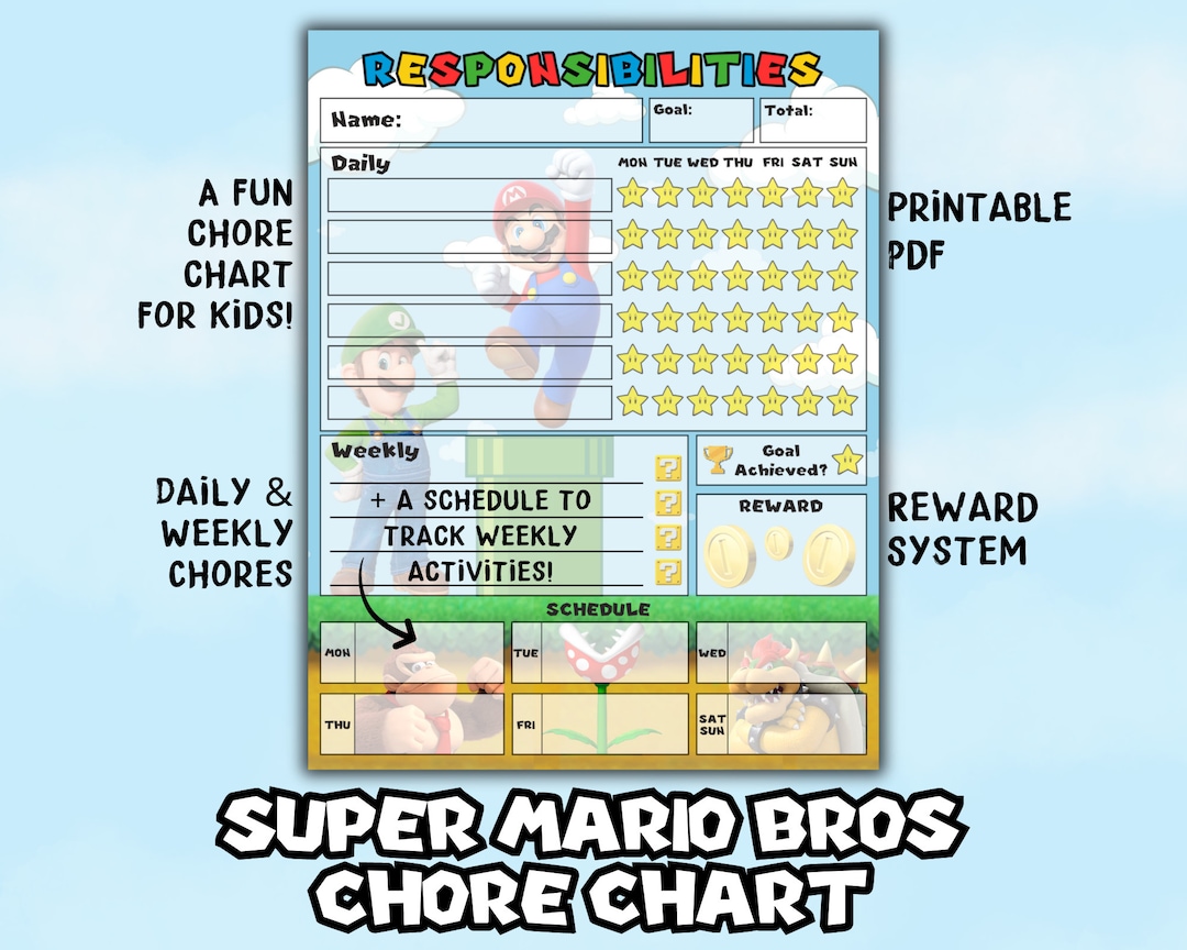 Super Mario Bros Chore Chart, Kids Reward System (digital Download) - Etsy