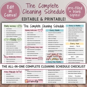 EDITABLE Complete Cleaning Schedule Checklist - Daily, Weekly, Bi ...