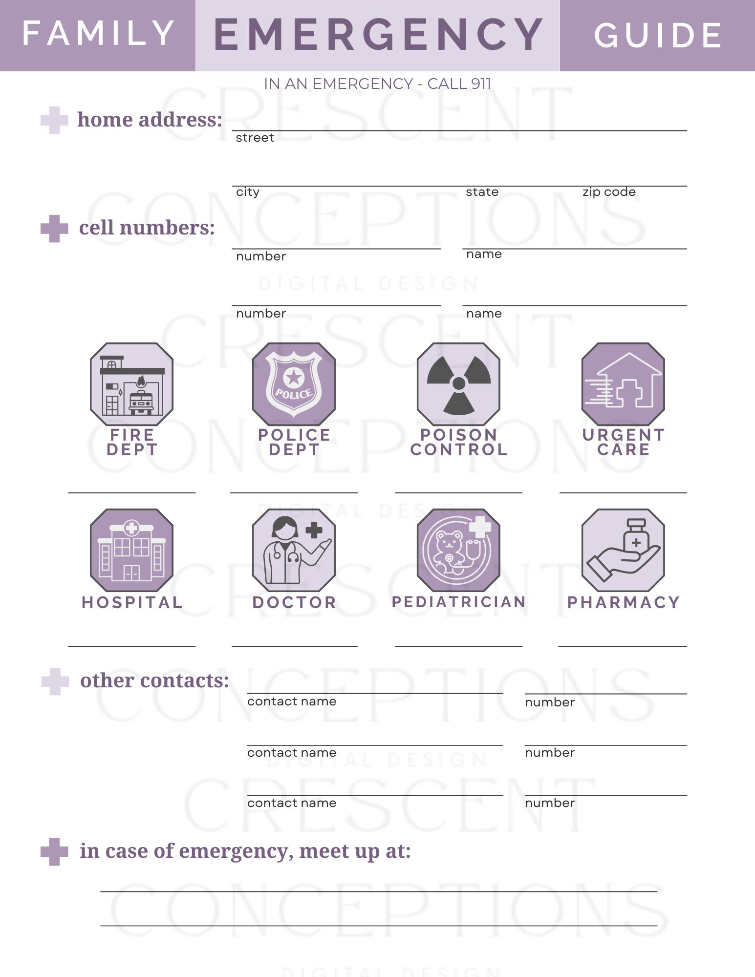 Editable Family Emergency Guide – Printable Contact List (digital ...