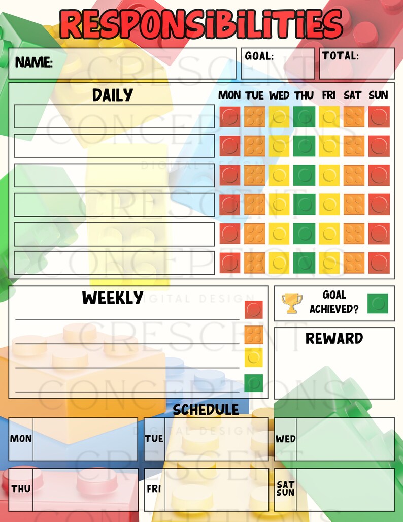Printable Chore Chart for Kids, Responsibility Chart for Kids, Kids ...