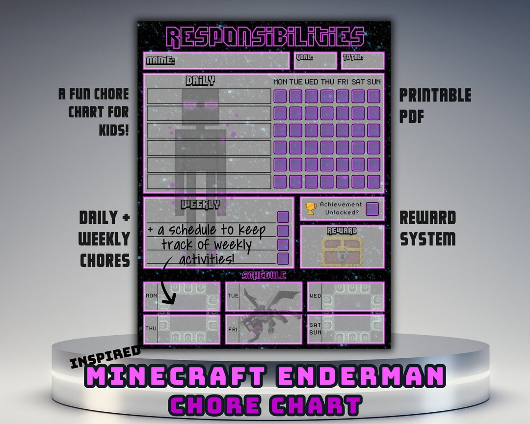 Printable MINECRAFT Chore Chart for Kids,minecraft Enderman Chore Chart ...