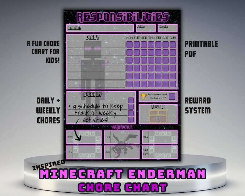 Printable MINECRAFT Chore Chart for Kids,minecraft Enderman Chore Chart ...