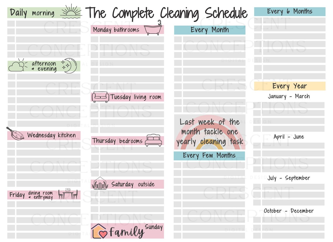 EDITABLE Complete Cleaning Schedule Checklist - Daily, Weekly, Bi ...