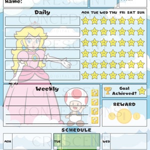 Princess Peach Chore Chart for Kids, Responsibility Chart for Kids ...
