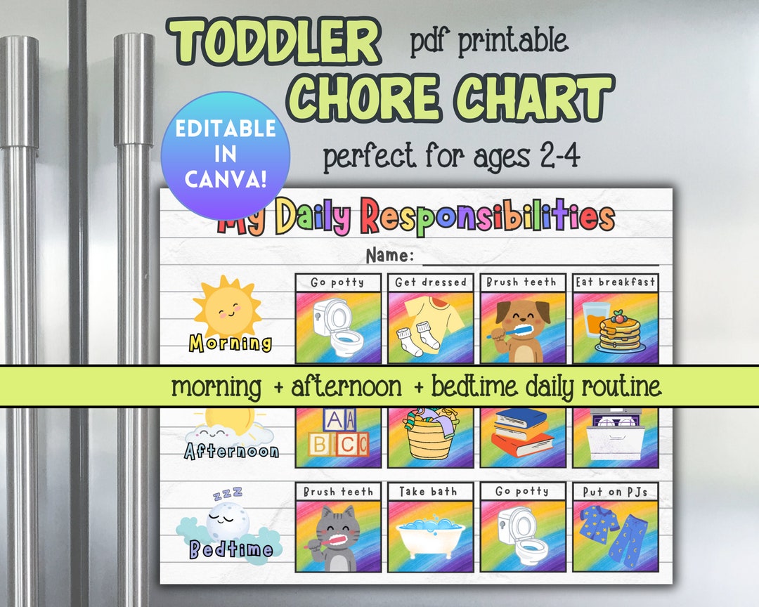 EDITABLE Chore Chart for Kids Template, Toddler Chore Chart, Daily ...